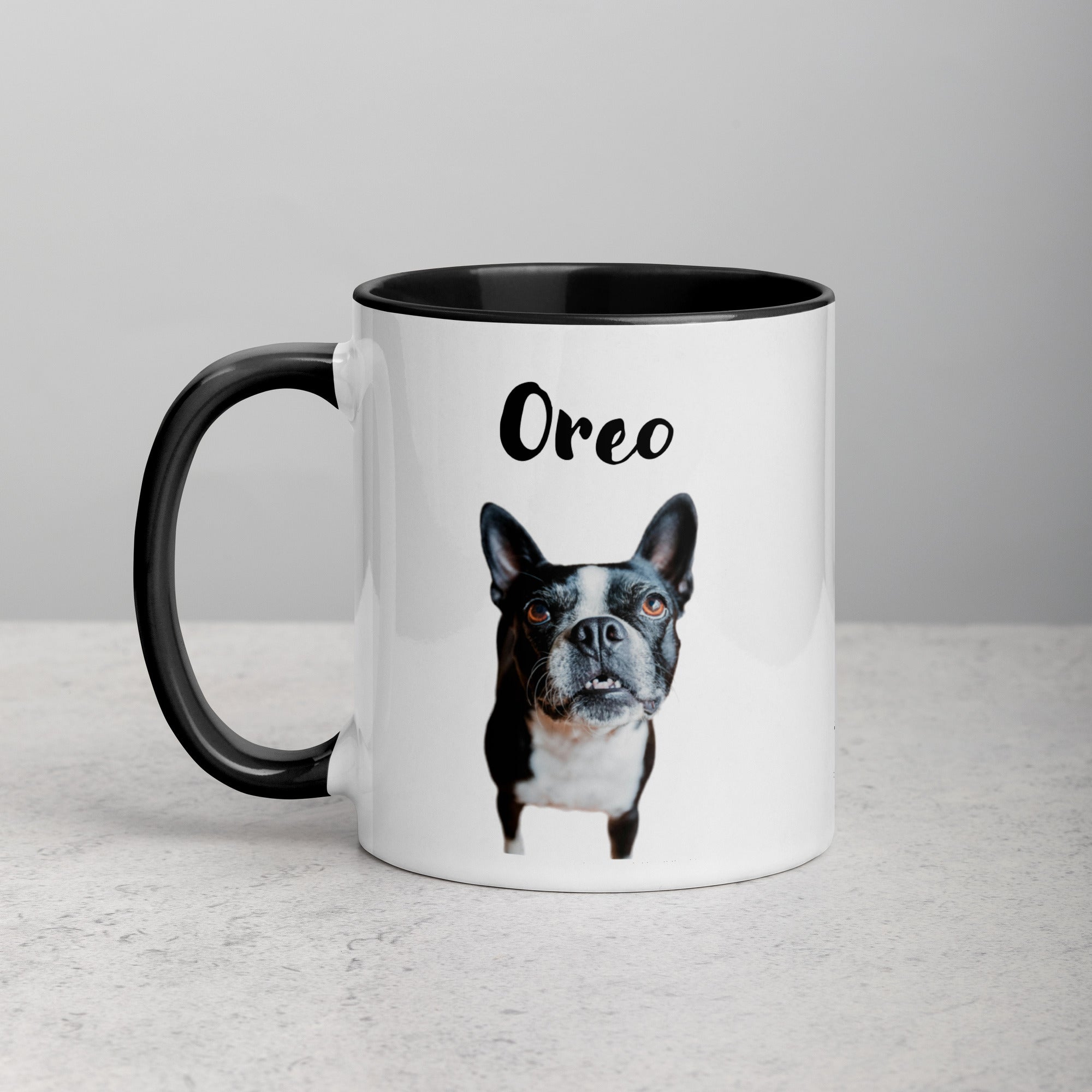 Custom Dog Mug Using Boston Terrier Photo(s) + Name(s) - Mug with Colo ...